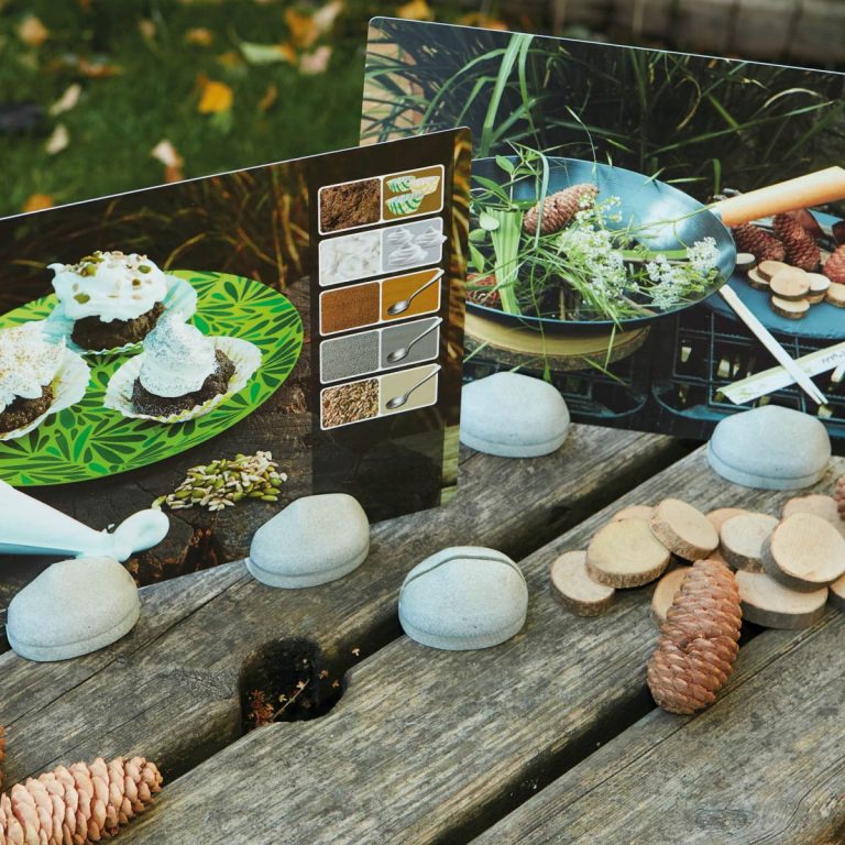 Sequencing stones for mud kitchen play from Yellow Door